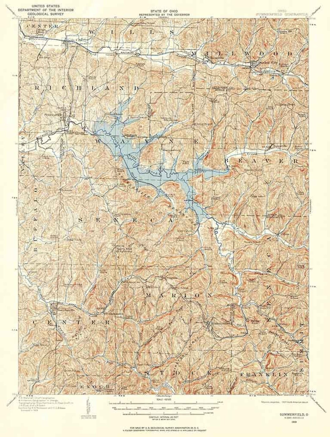 1909 Topo Map of Summerfield Ohio Quadrangle Senecaville Lake - Etsy