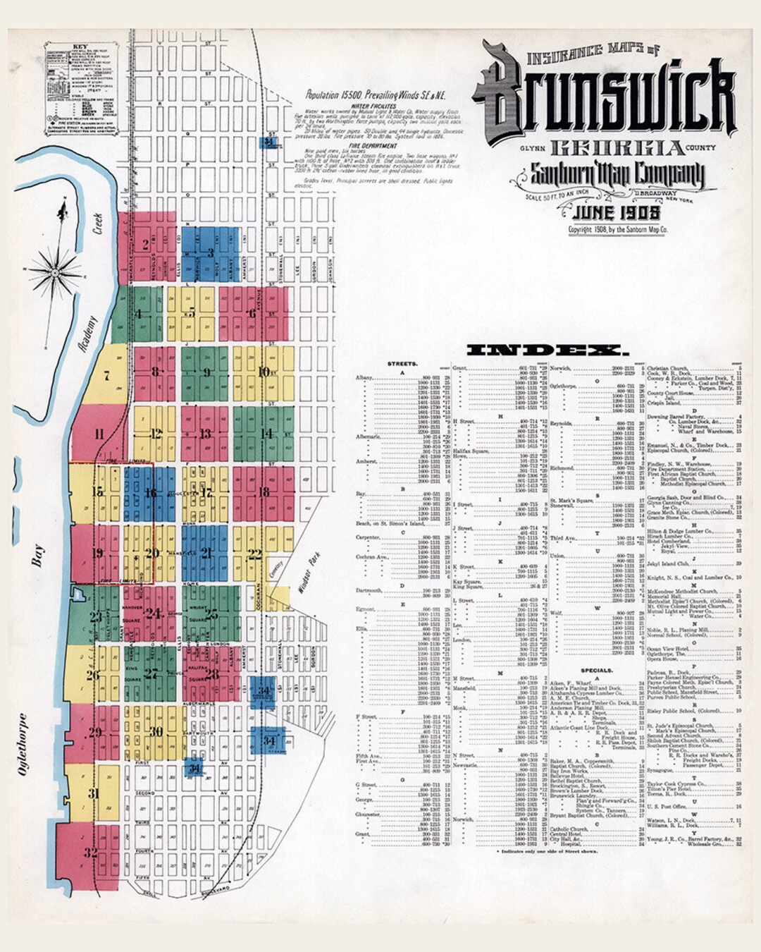 1908 Town Map of Brunswick Glynn County Georgia - Etsy