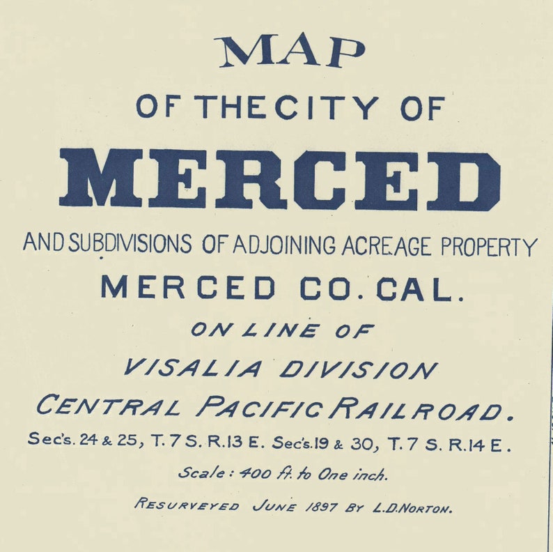 1897 Map of the City of Merced Merced County California - Etsy