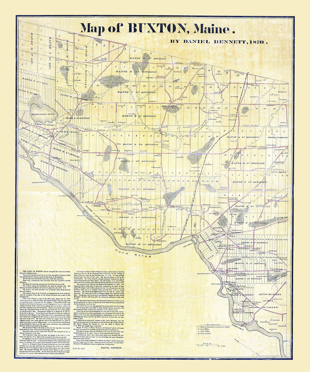 1870 Town Map of Buxton Maine - Etsy