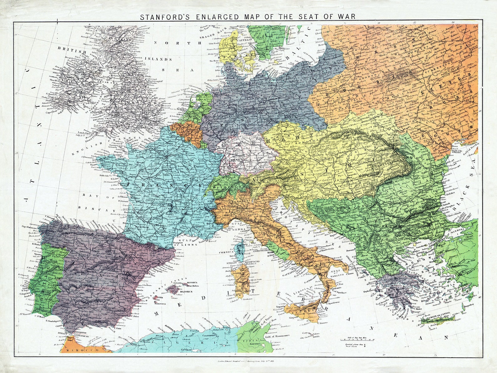1870 Map of Europe - Etsy