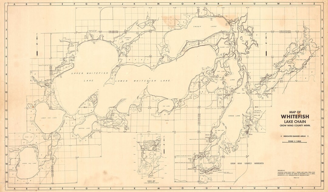 Early 1900s Map of Whitefish Lake Chain Crow Wing County Minnesota - Etsy