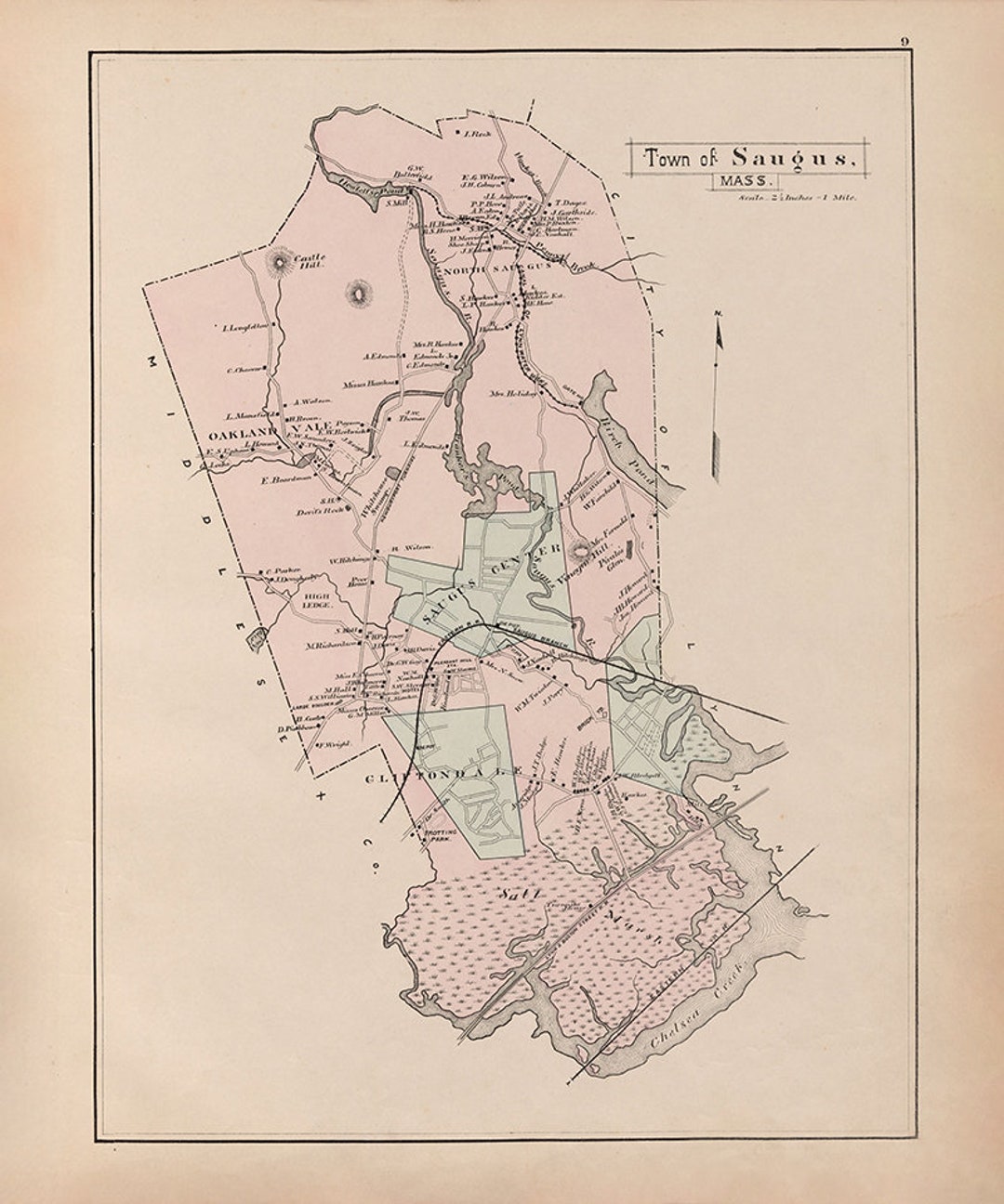 1884 Map of Saugus Essex County Massachusetts - Etsy