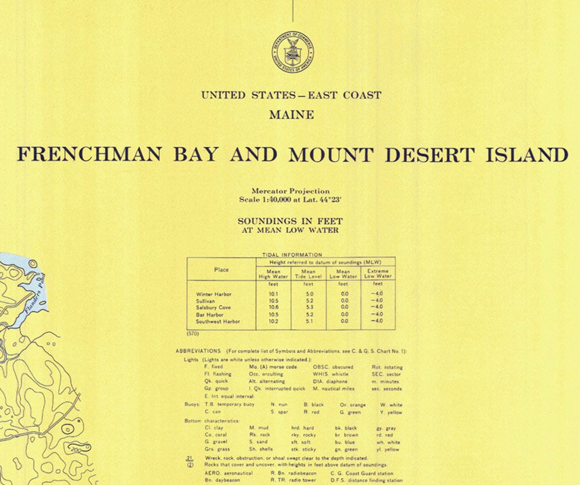 1970 Nautical Chart Map of Frenchman Bay and Mount Desert | Etsy