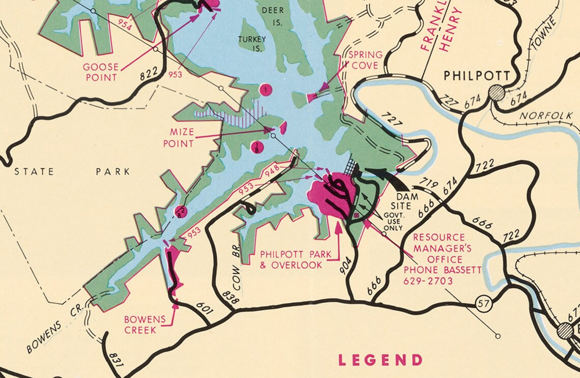 1978 Map of Lake Philpott Virginia - Etsy