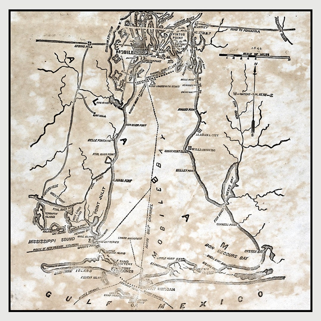 1864 Map of Mobile Bay Alabama - Etsy