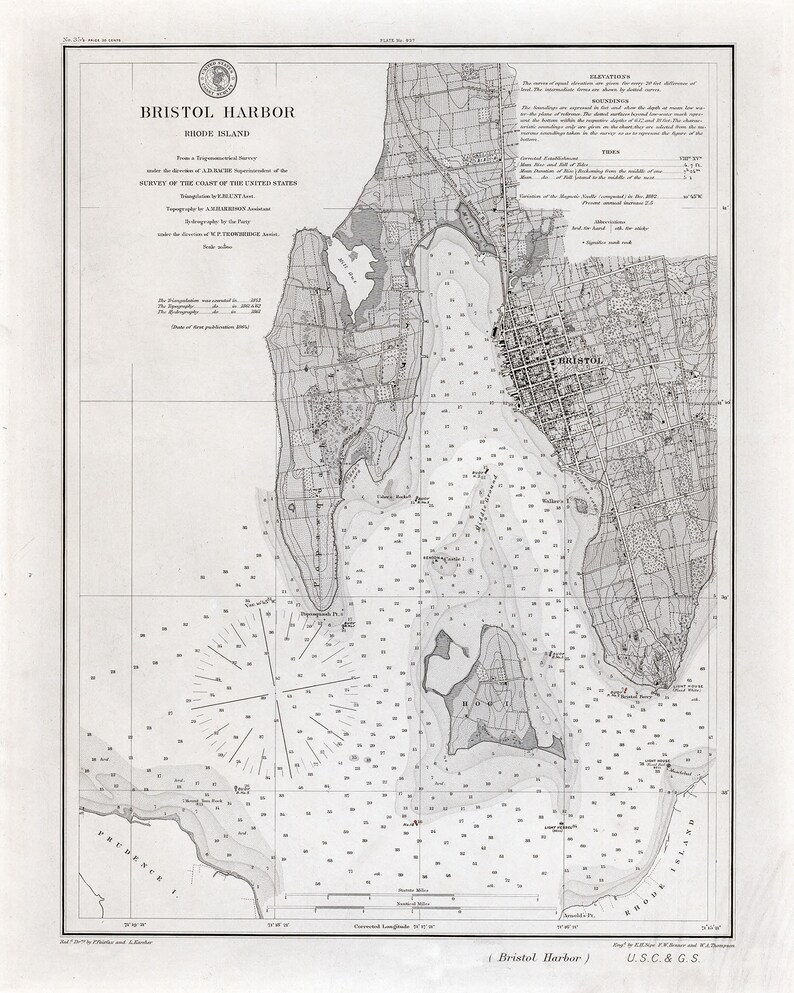 1864 Nautical Chart of Bristol Harbor Rhode Island - Etsy
