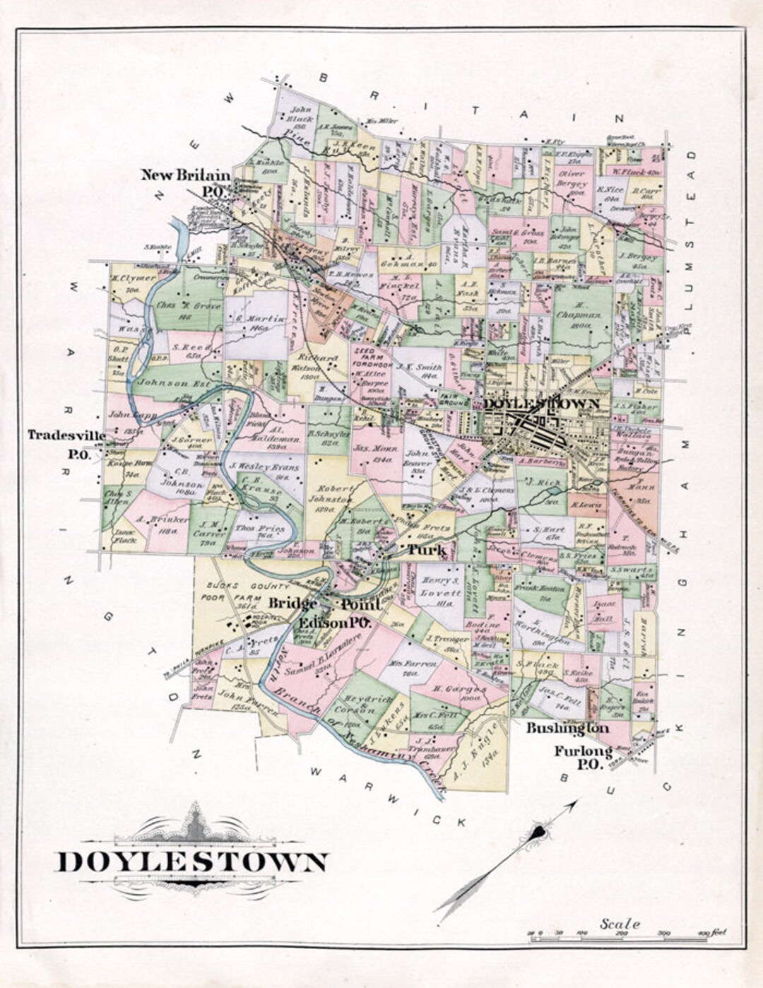 1891 Map of Doylestown Township Bucks County Pennsylvania - Etsy