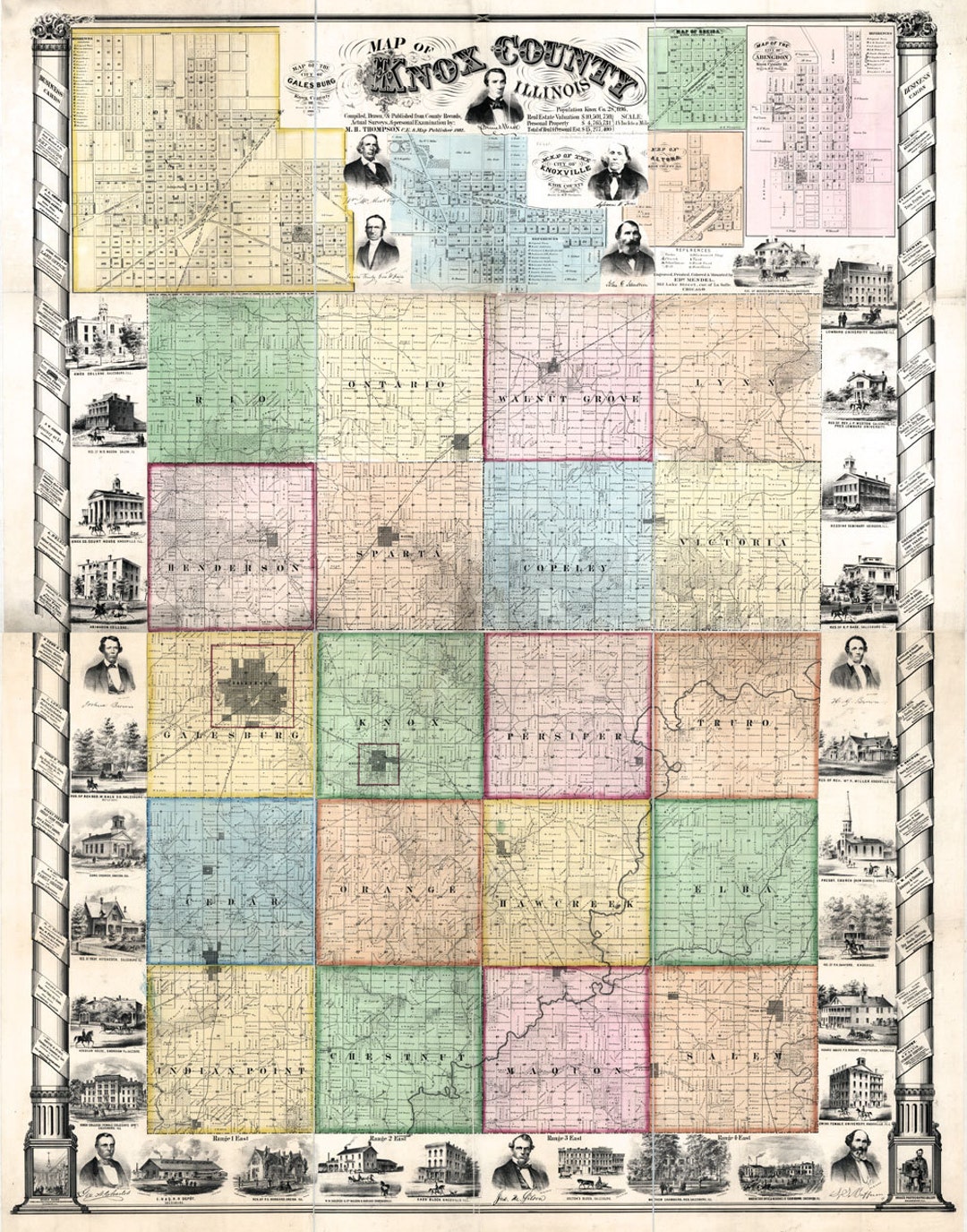 1861 Farm Line Map of Knox County Illinois Galesburg - Etsy