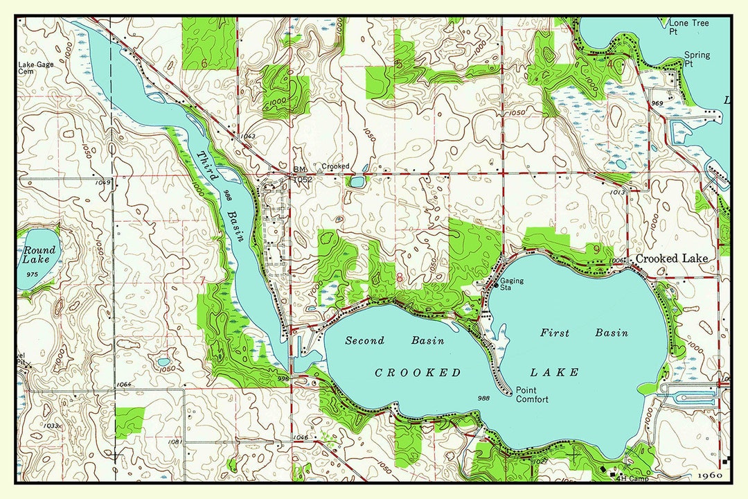 1960 Map of Crooked Lake Steuben County Indiana - Etsy