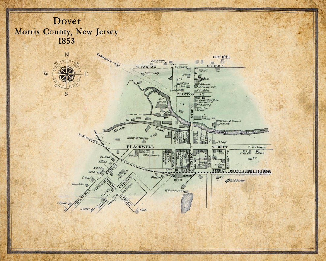 1853 Town Map of Dover Morris County New Jersey - Etsy
