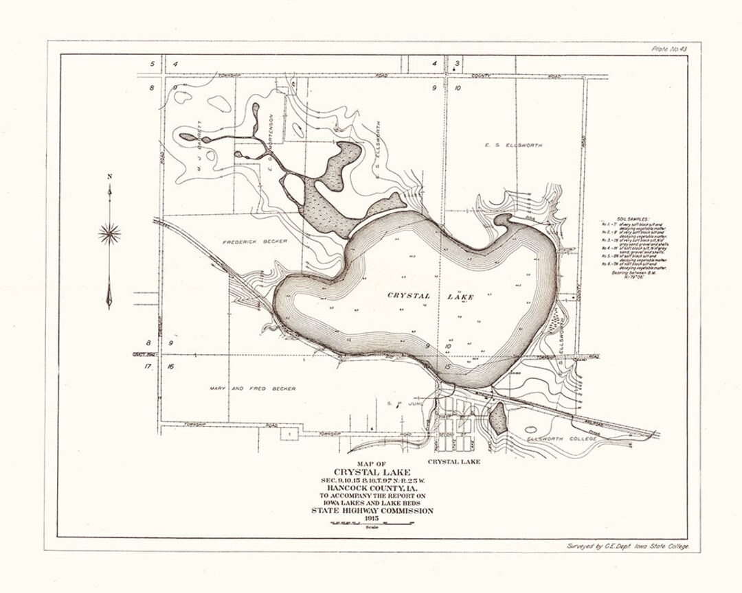 1916 Map of Crystal Lake Hancock County Iowa - Etsy