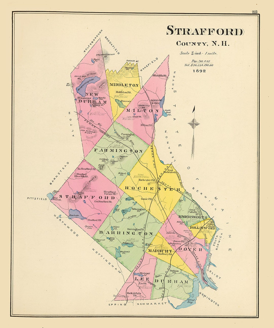 1892 Map of Strafford County New Hampshire - Etsy