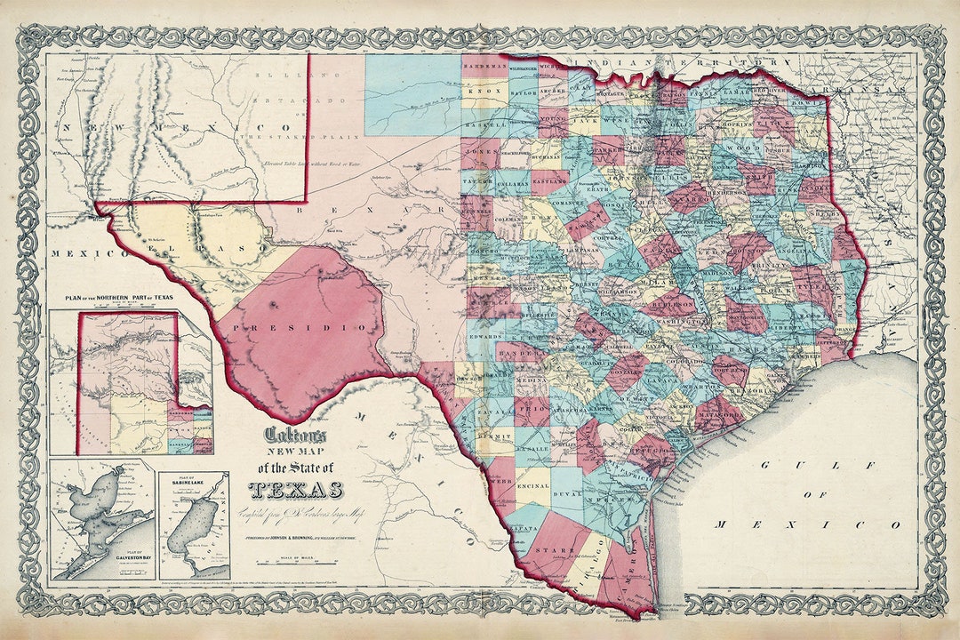 1855 Map of Texas - Etsy
