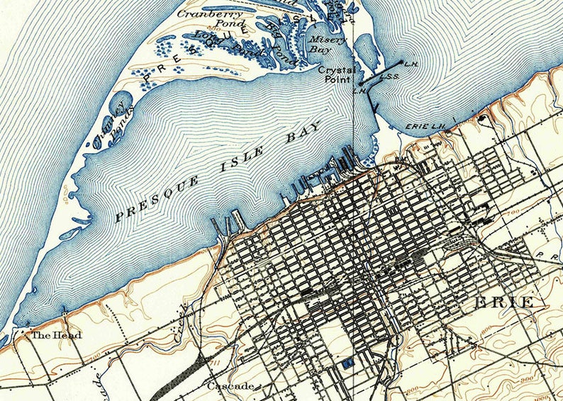 1899 Map of Erie PA and Lake Erie - Etsy
