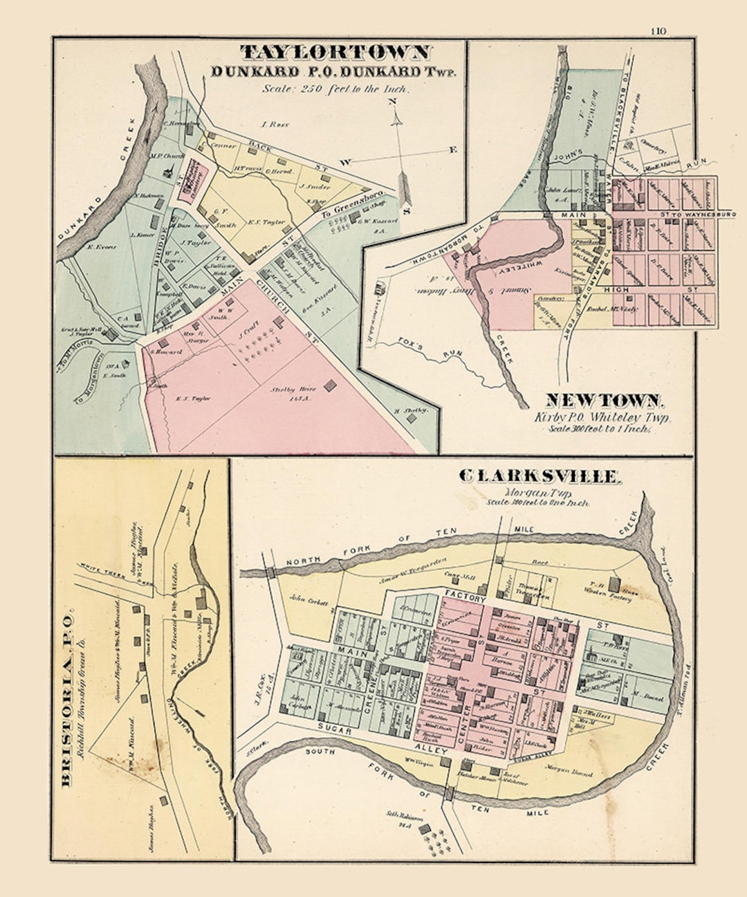 1876 Map of Taylortown Greene County Pennsylvania Clarksville - Etsy