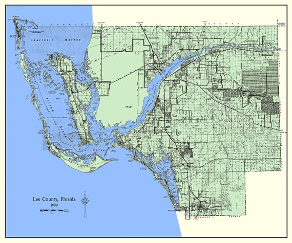 1980 Map of Lee County Florida Fort Myers - Etsy