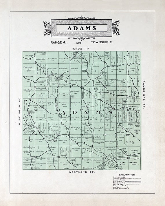 1902 Map of Adams Township Guernsey County Ohio | Etsy