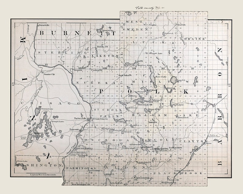 1880 Map of Polk County Wisconsin | Etsy