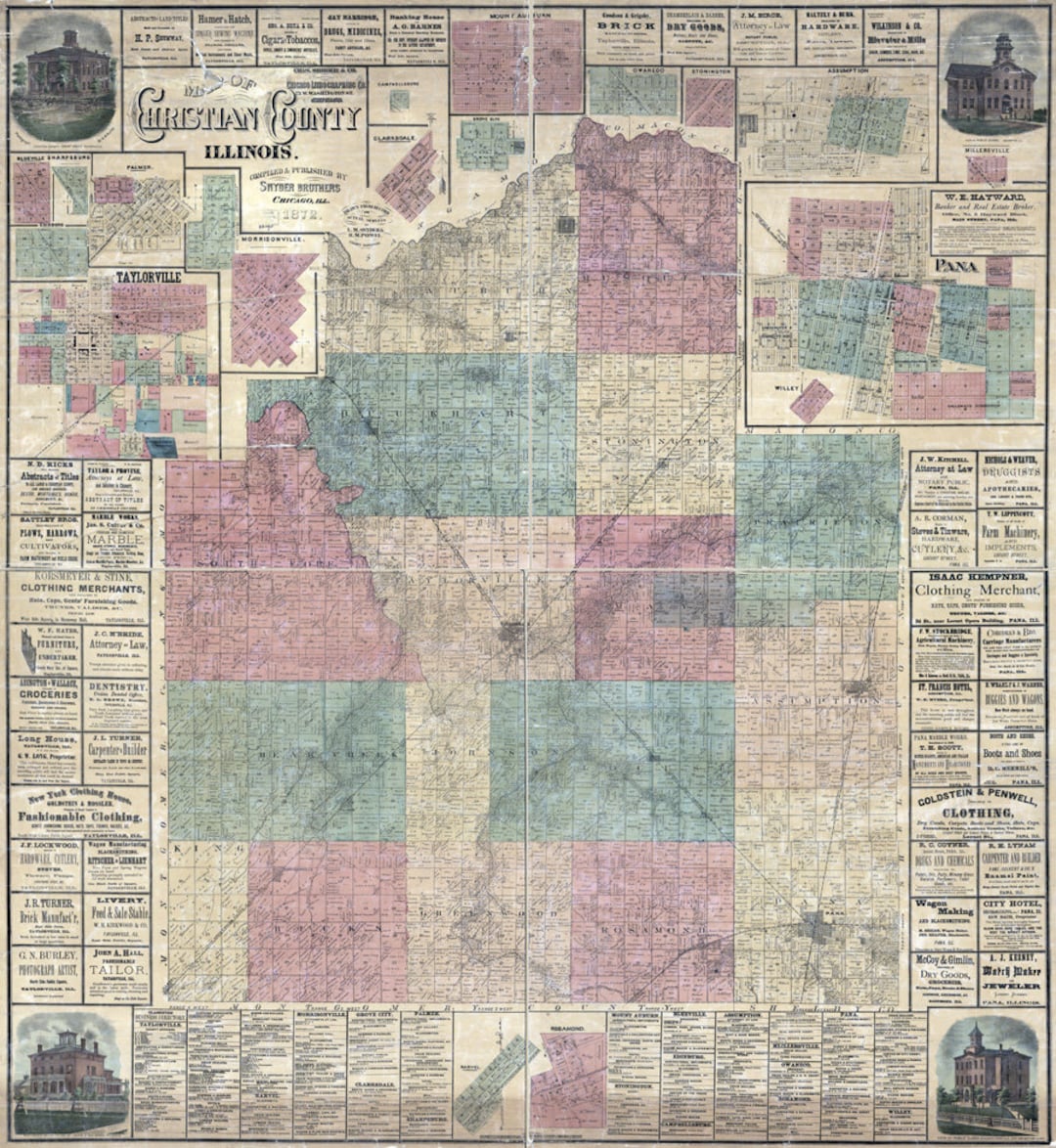 1877 Map of Christian County Illinois - Etsy
