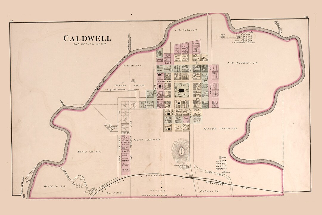 1876 Map of Caldwell Noble County Ohio - Etsy