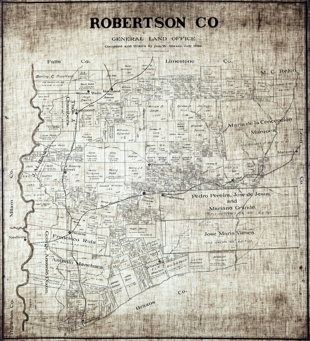 1889 Map of Robertson County Texas - Etsy