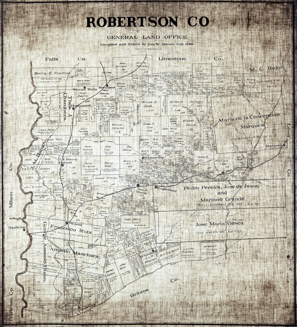 1889 Map of Robertson County Texas - Etsy