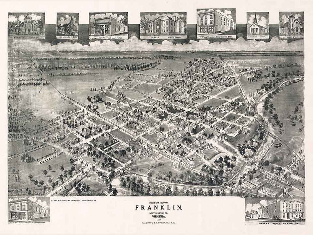 1907 Panoramic Map of Franklin Southampton County Virginia - Etsy