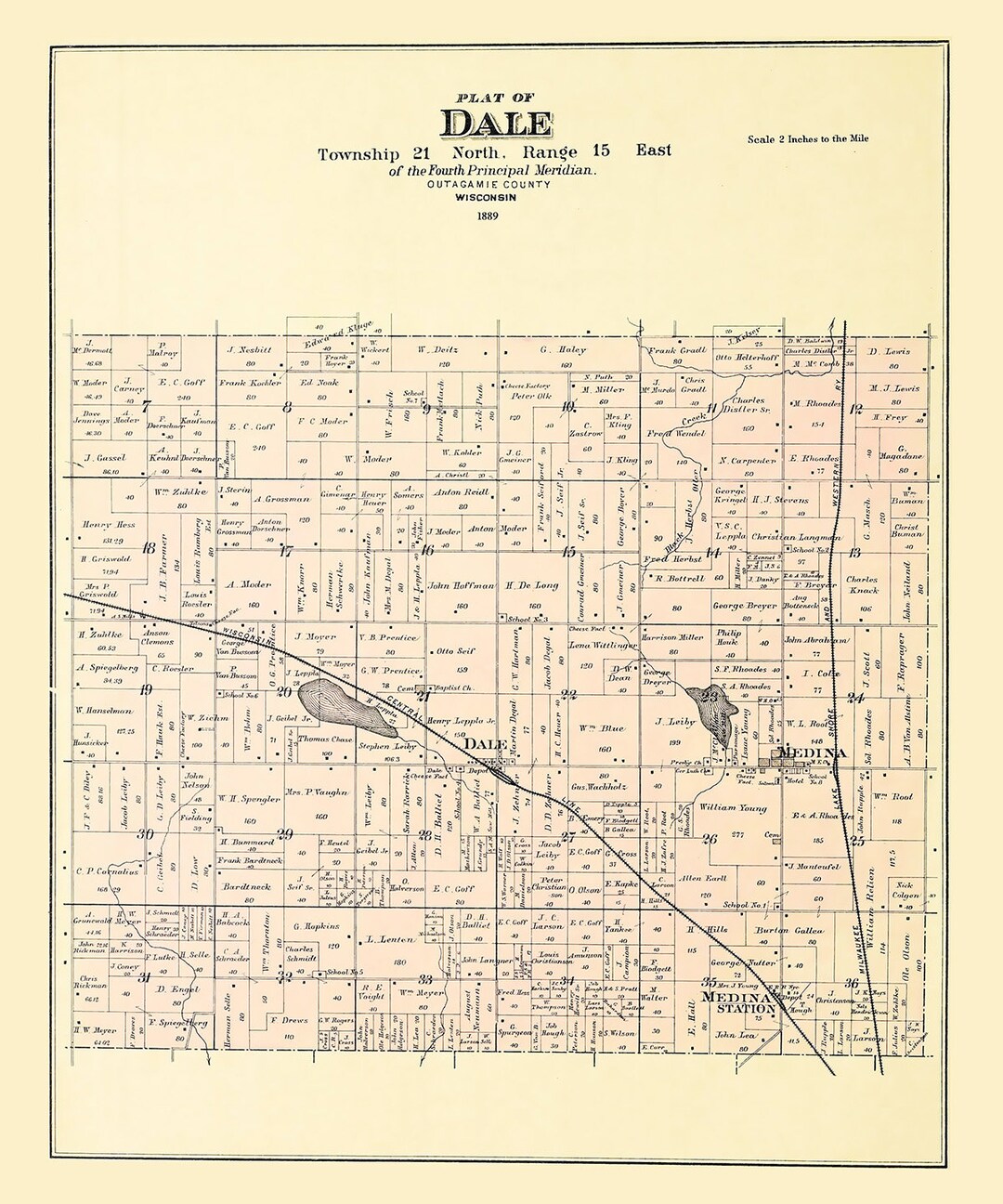 1889 Map of Dale Township Outagamie County Wisconsin - Etsy
