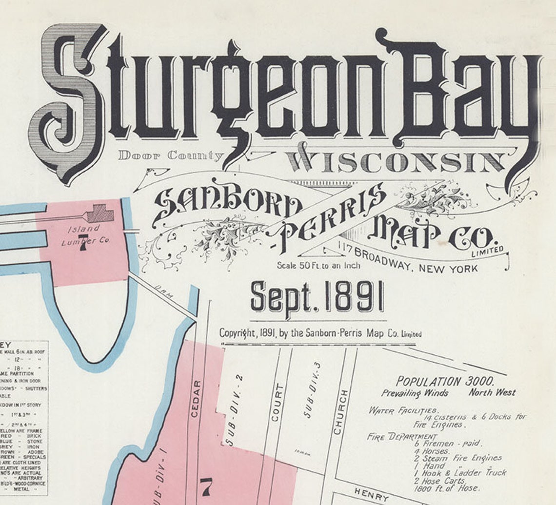 1891 Town Map of Sturgeon Bay Door County Wisconsin - Etsy