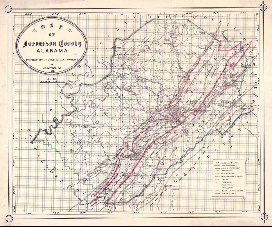 1892 Map of Jefferson County Alabama - Etsy