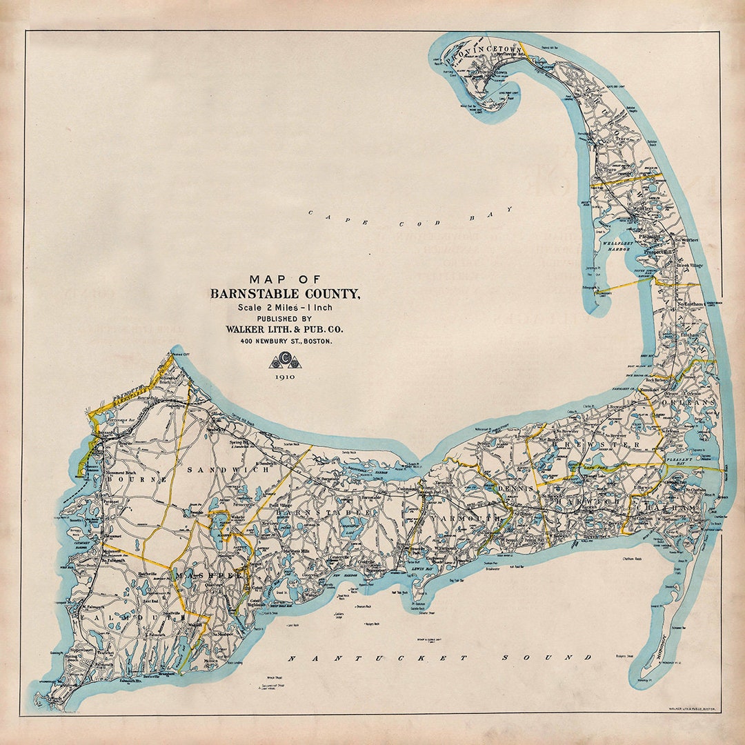 1910 Map of Barnstable County Massachusetts - Etsy