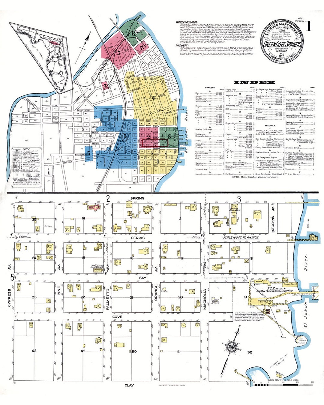 1917 Town Map of Green Cove Springs Clay County Florida - Etsy