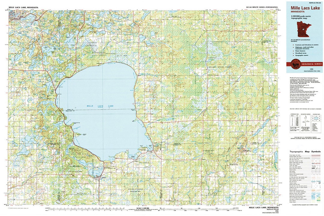 1985 Topo Map of Mille Lacs Lake Quad Minnesota - Etsy