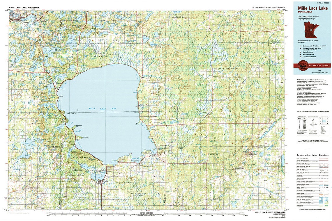 1985 Topo Map of Mille Lacs Lake Quad Minnesota | Etsy