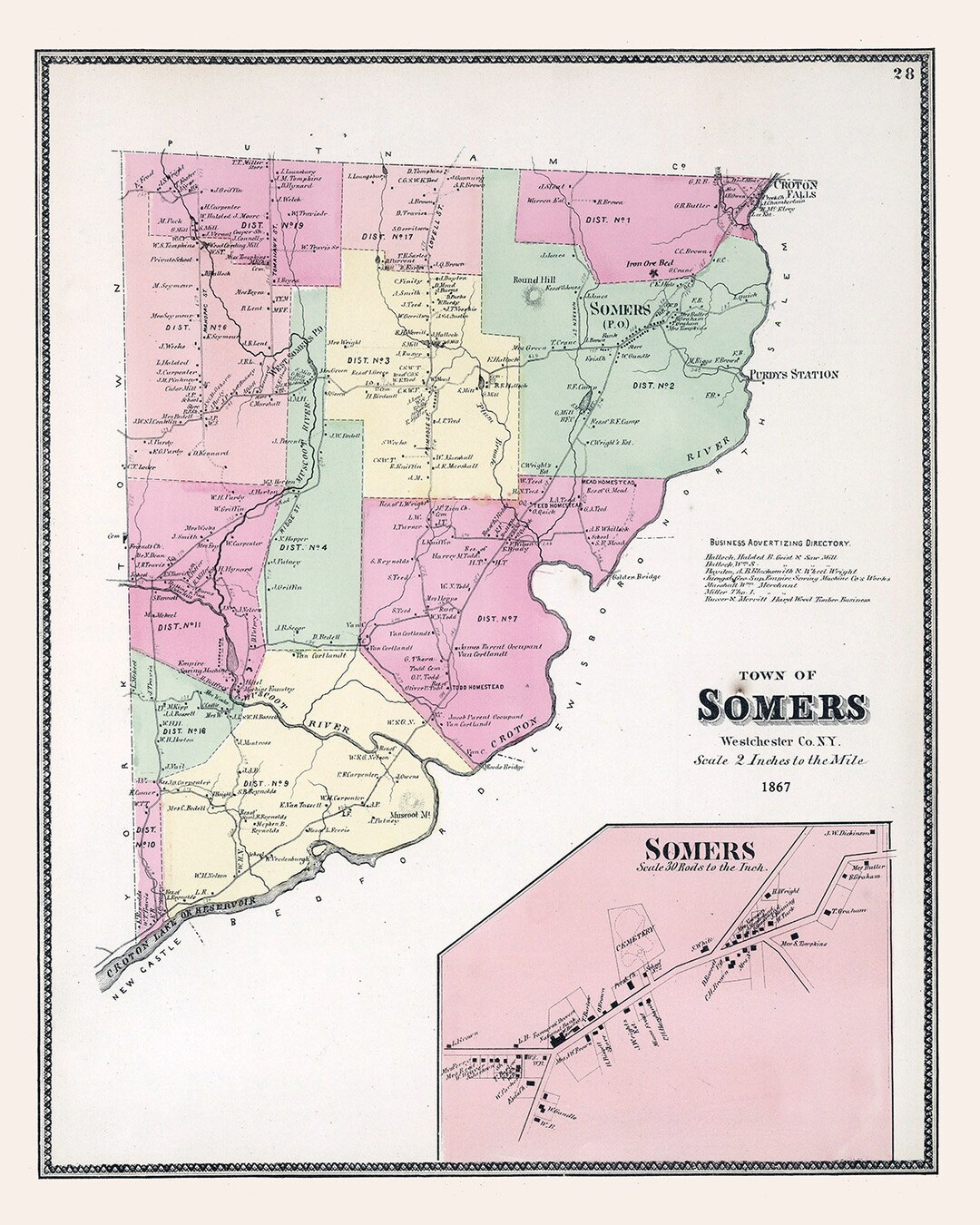 1867 Map of Somers Westchester County New York - Etsy