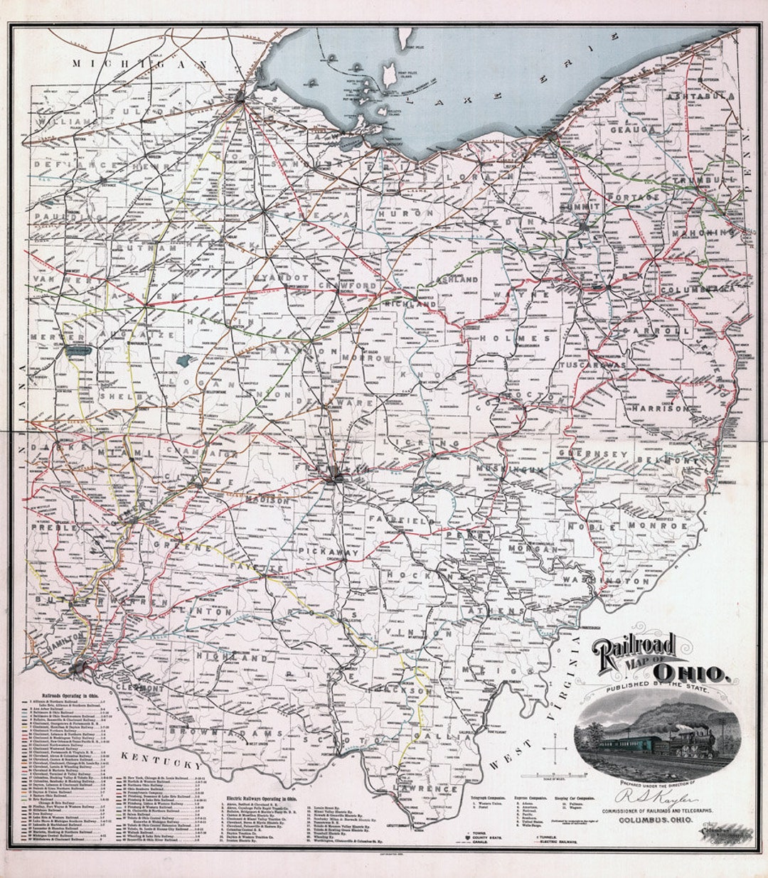 1898 Railroad Map of the State of Ohio - Etsy