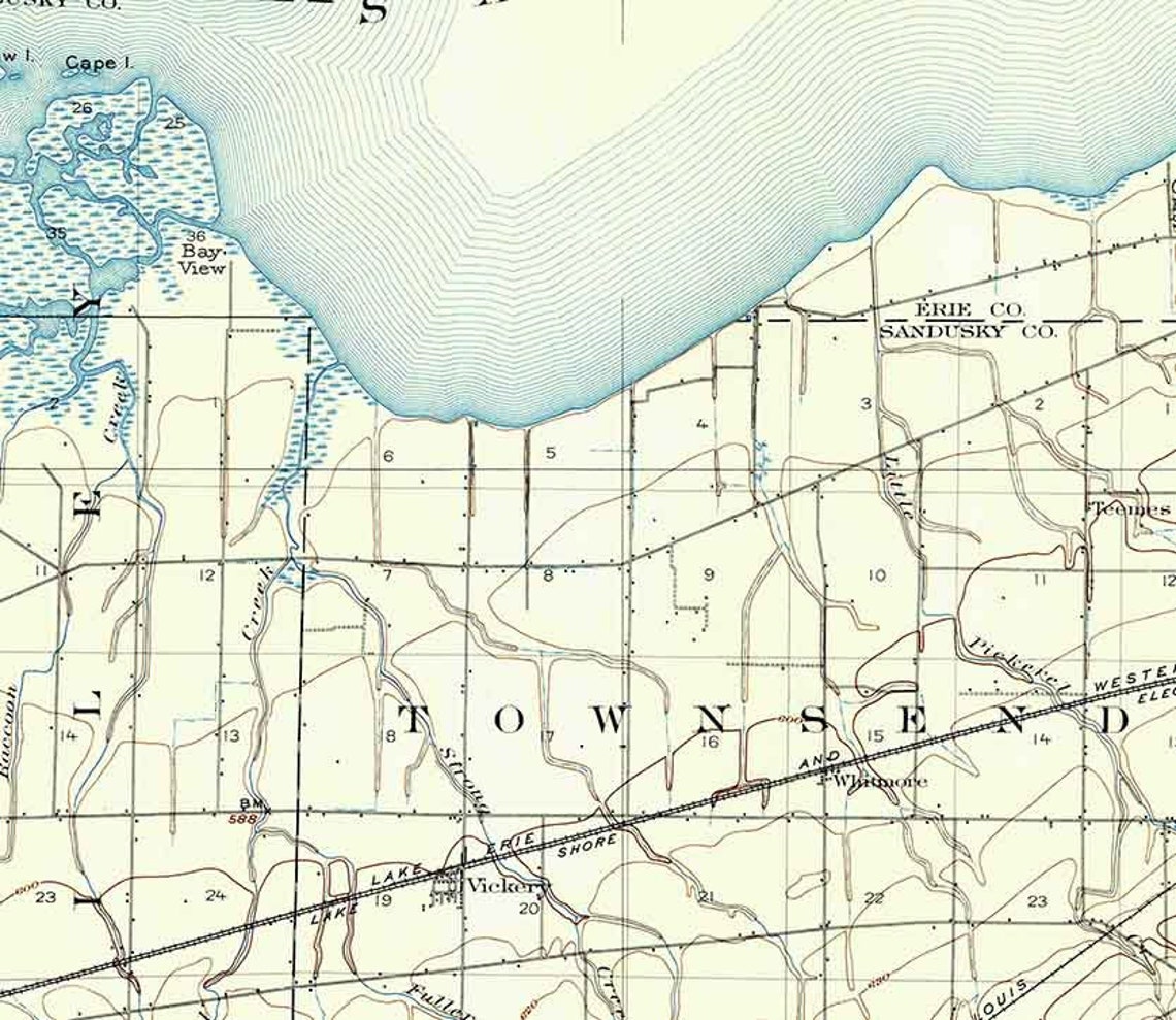 1901 Topo Map of Bellevue Ohio Quadrangle Sandusky Bay Lake - Etsy