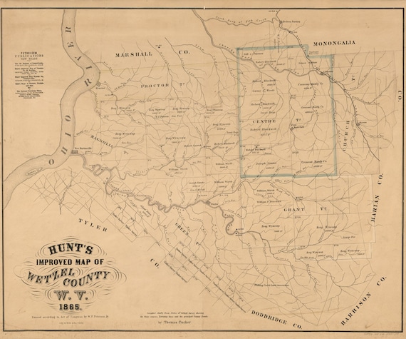 1865 Farm Line Map of Wetzel County WV Showing Oil Wells - Etsy UK