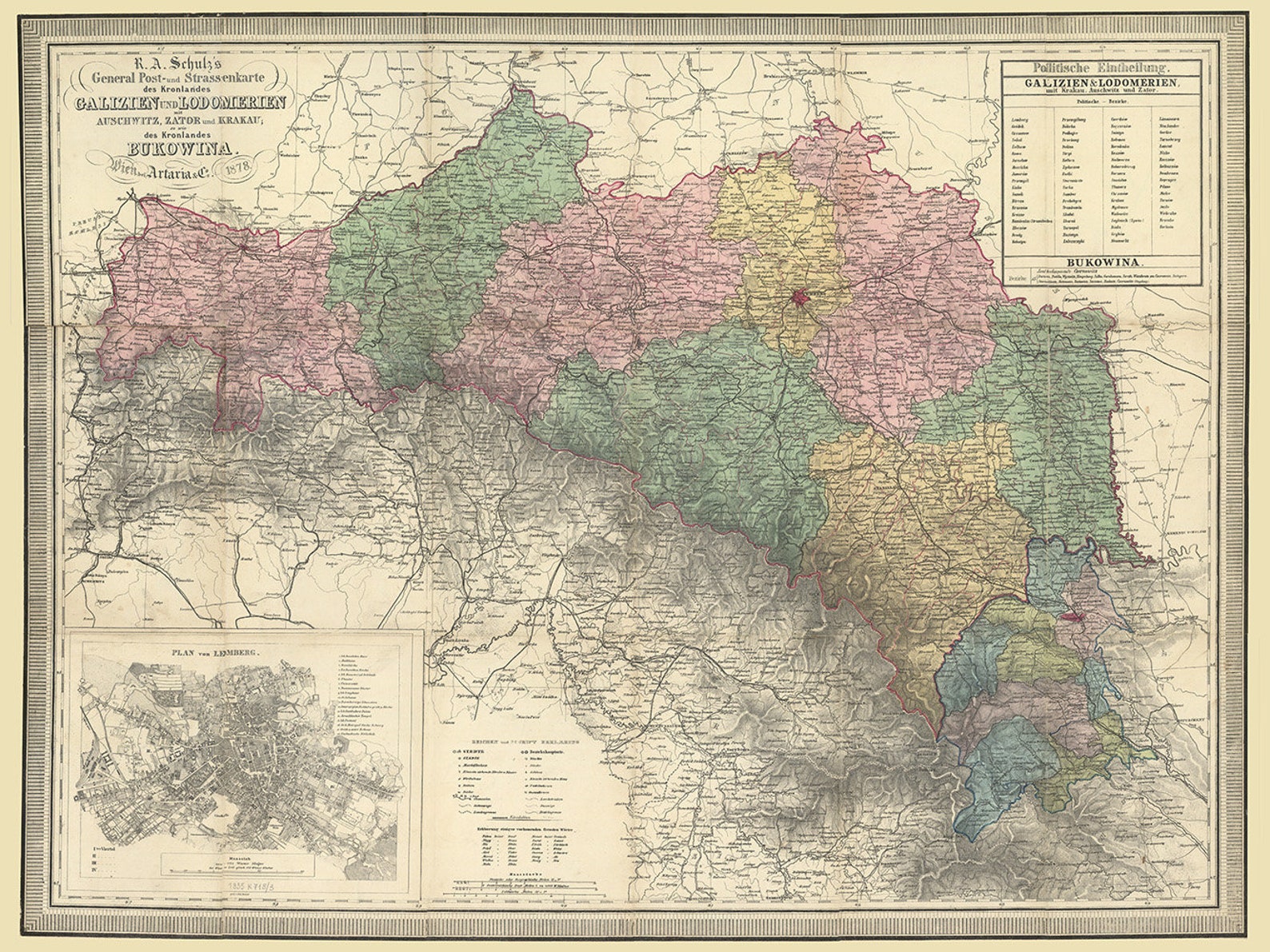 1878 Map of Galicia Lodomeria and Bukowina Galizien Crown Land - Etsy
