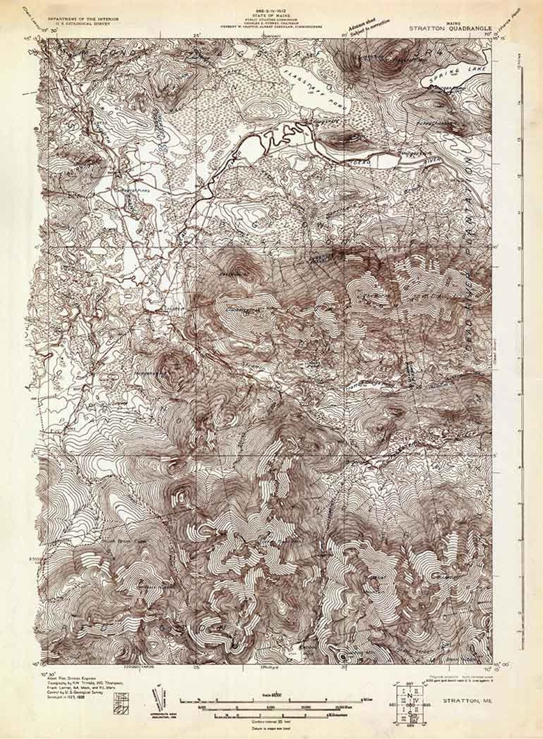 1928 Topo Map of Stratton Maine Quad Flagstaff Pond Bigelow Preserve - Etsy