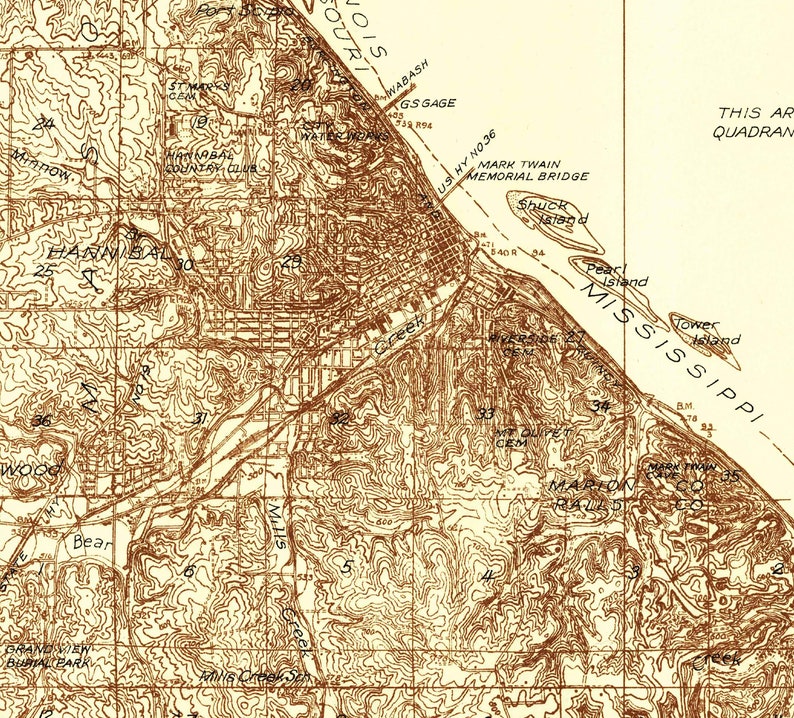 1936 Topo Map of Hannibal Missouri - Etsy