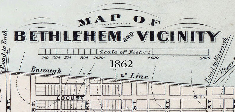 1862 Town Map of Bethlehem Lehigh County Pennsylvania - Etsy