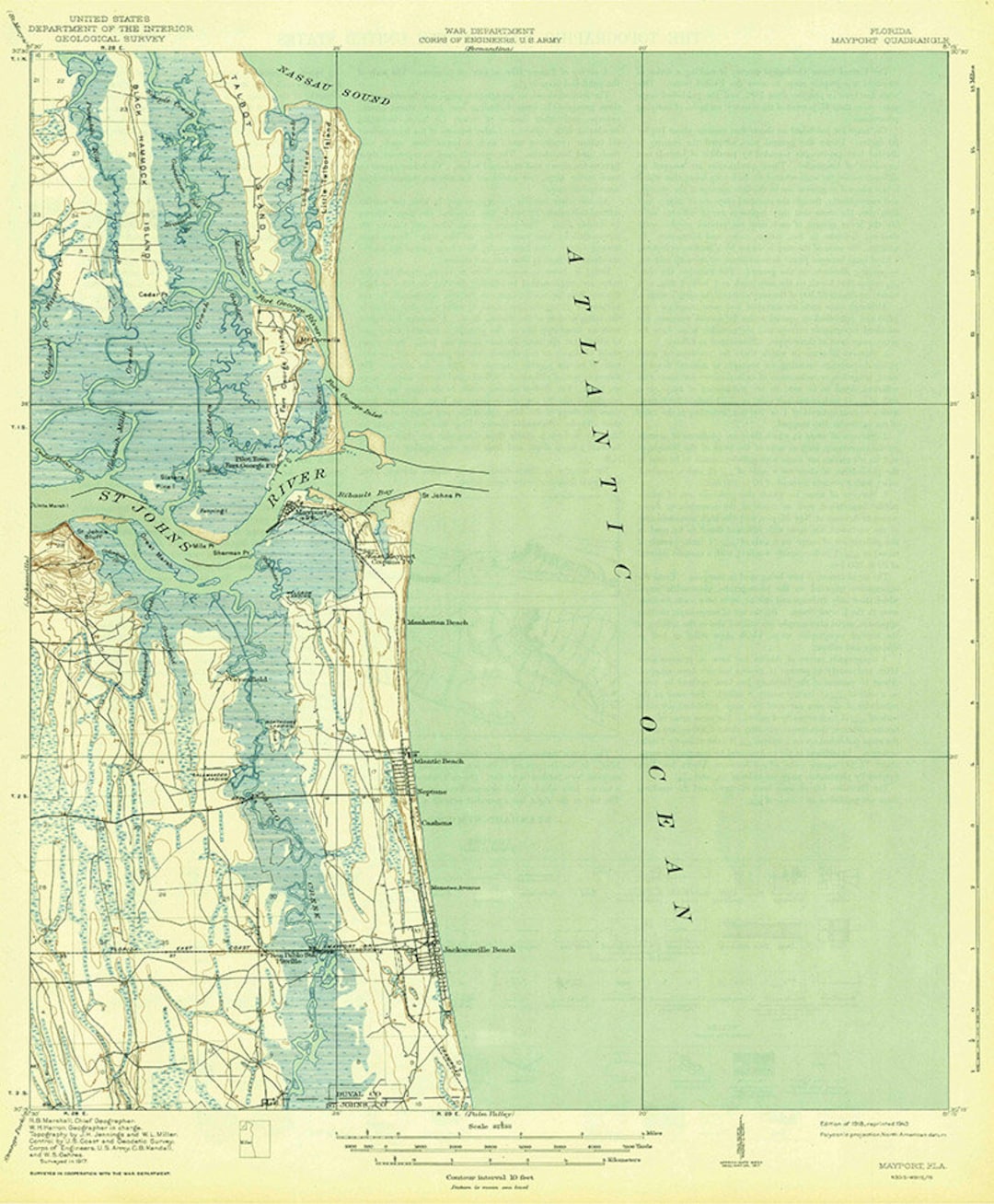 1918 Topo Map of Mayport Florida Quadrangle Jax Beach - Etsy