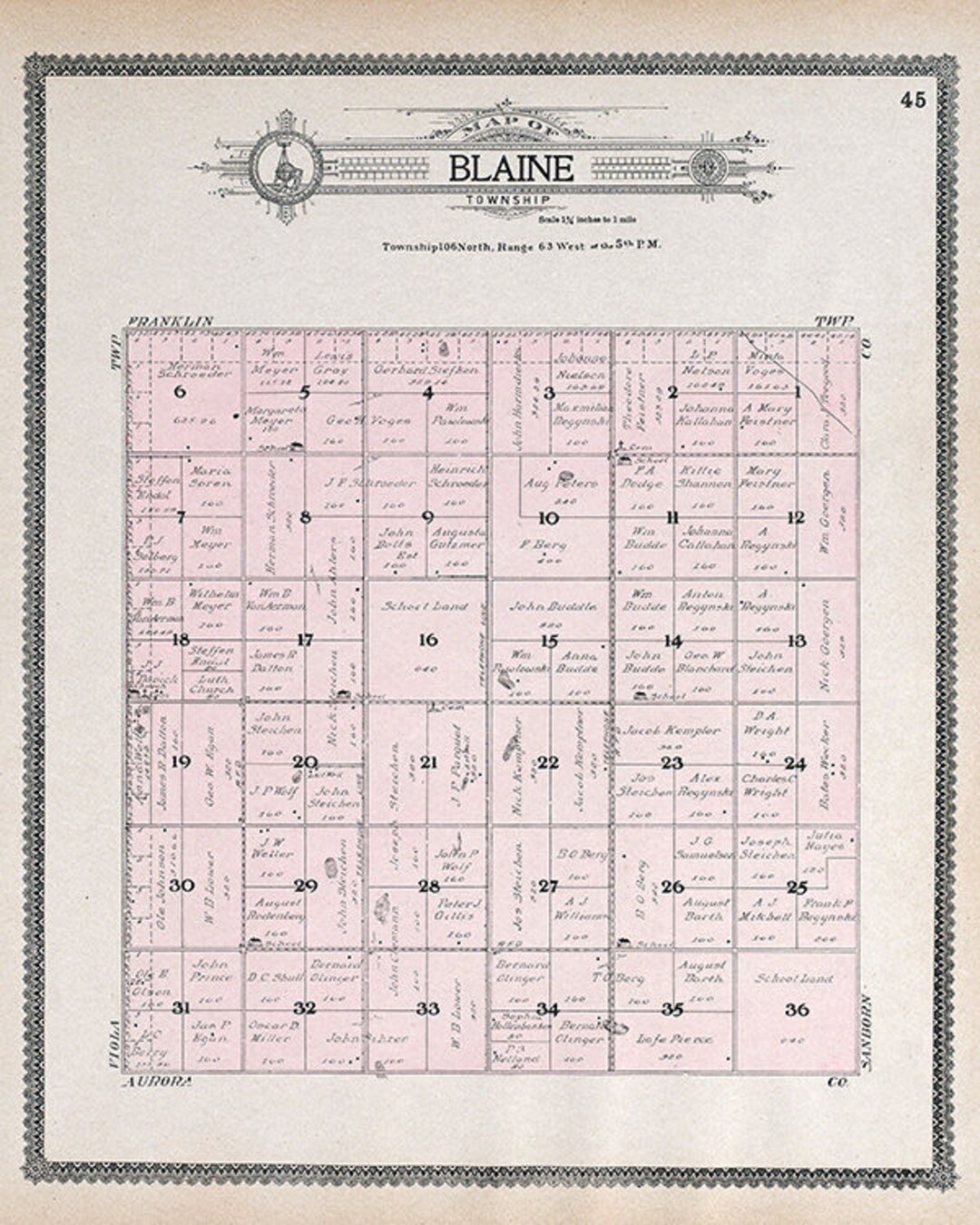1909 Map of Blaine Township Jerauld County South Dakota - Etsy