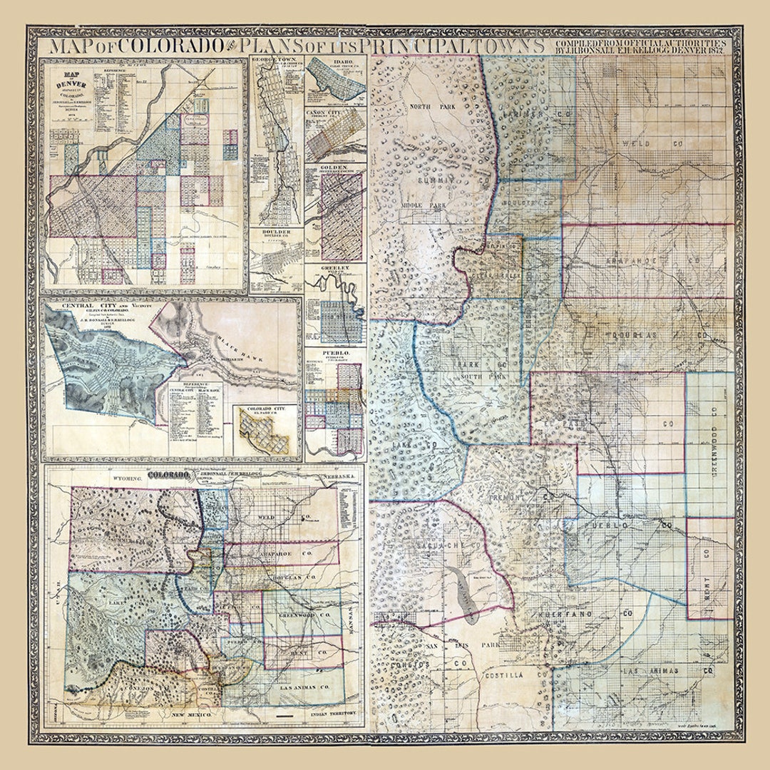 1872 Map of Colorado Towns - Etsy