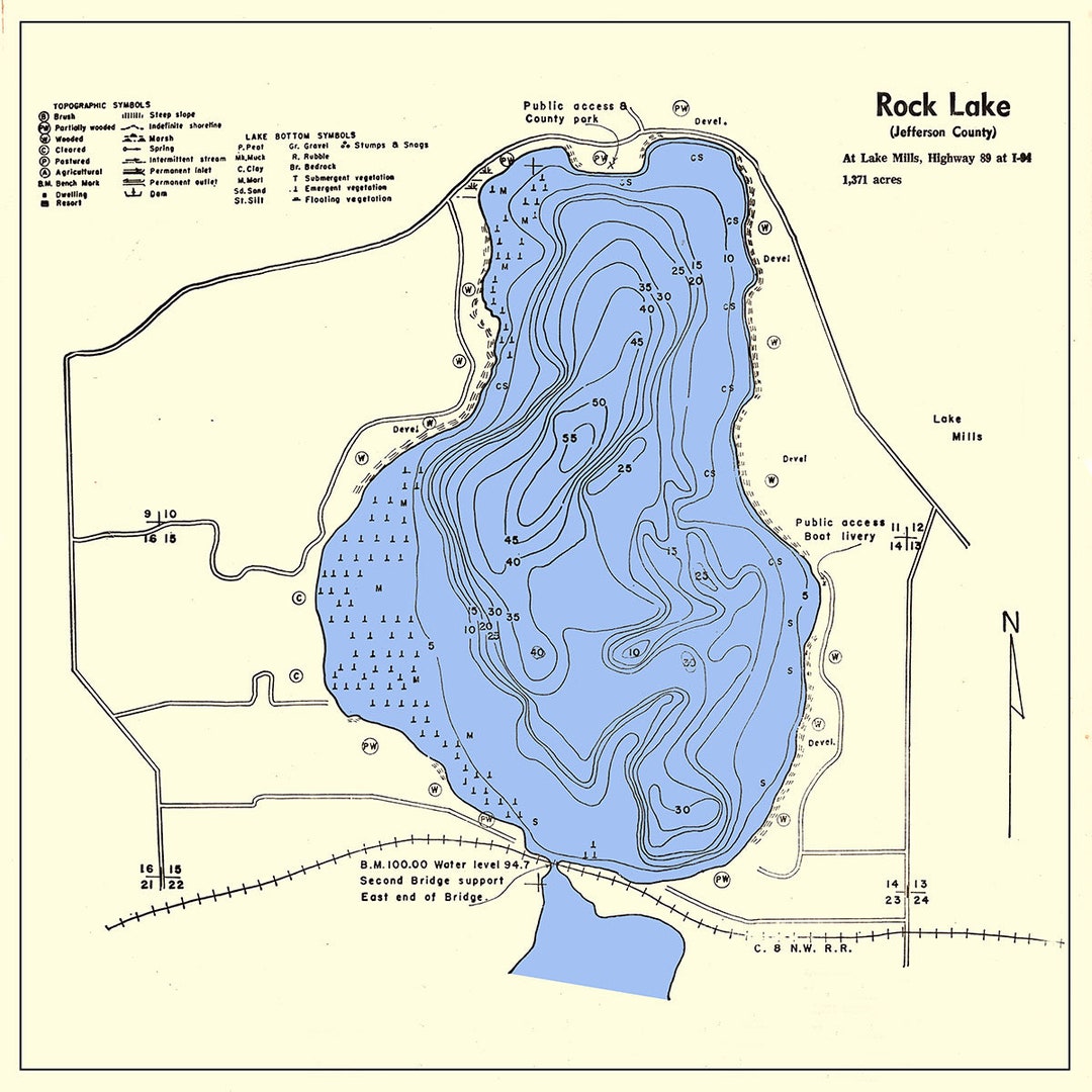 1970 Map of Rock Lake Jefferson County Wisconsin Lake Mills - Etsy