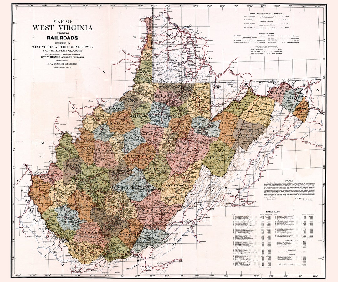 1917 Map of West Virginia Railroads - Etsy