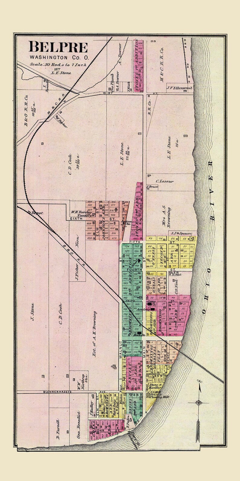 1877 Map of Belpre Washington County Ohio - Etsy