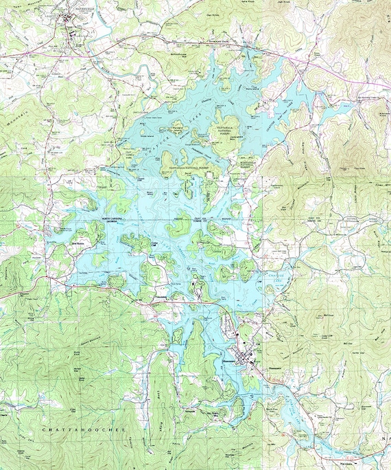 1988 Topo Map of Chatuage Lake and Hiwassee River Georgia | Etsy